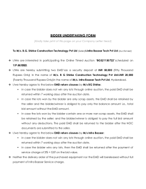 Fillable Online BIDDER UNDERTAKING FORM Fax Email Print - pdfFiller