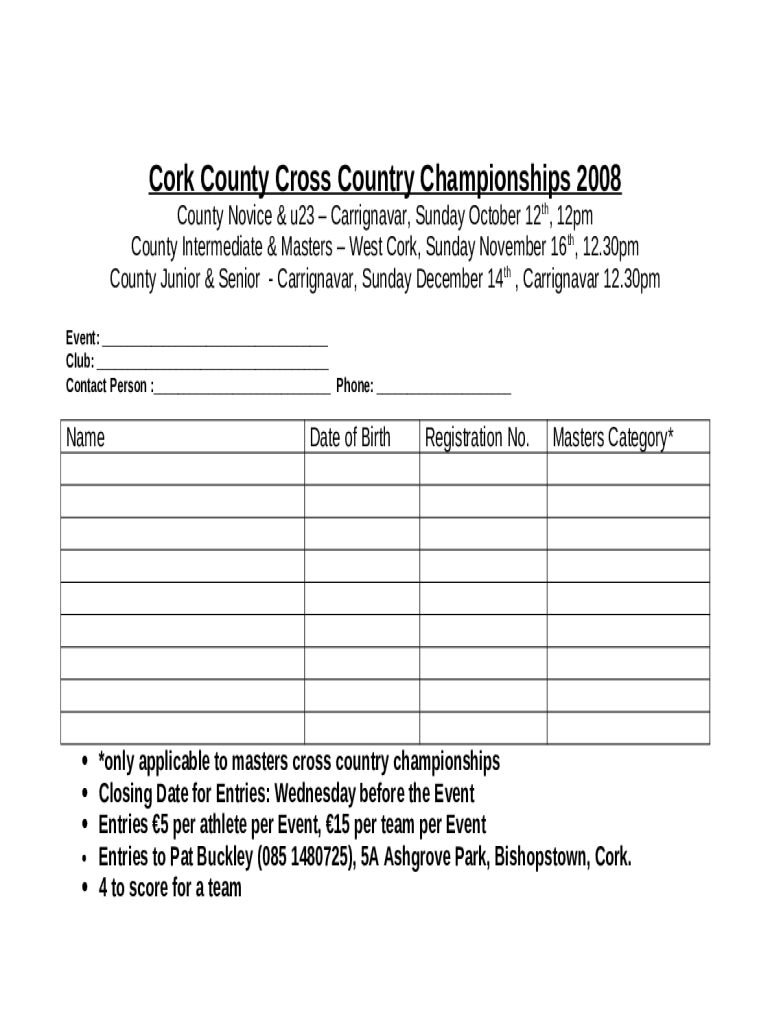 Cork Athletics County Senior and Junior Cross-Country ... Doc Template ...