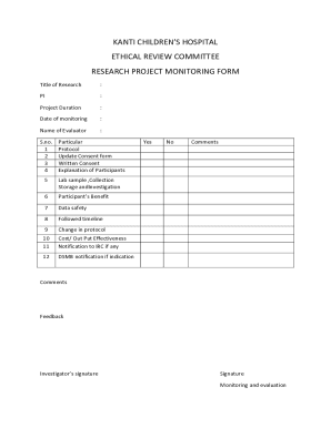 Fillable Online IRC Research Project Monitoring Form. ... Fax Email ...
