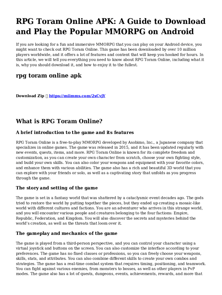 Fillable Online RPG Toram Online - MMORPG: A Free and Fun Game with ... - My Site Fax Email ...