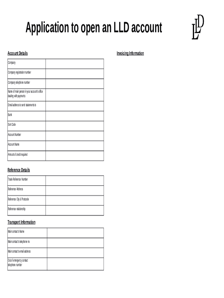 Application to open an LLD account Doc Template | pdfFiller
