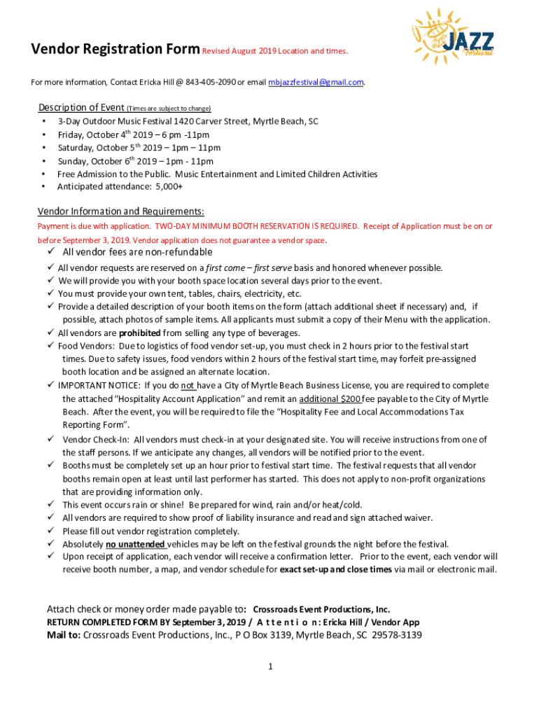 Fillable Online All vendor fees are non-refundable Attach check or ...