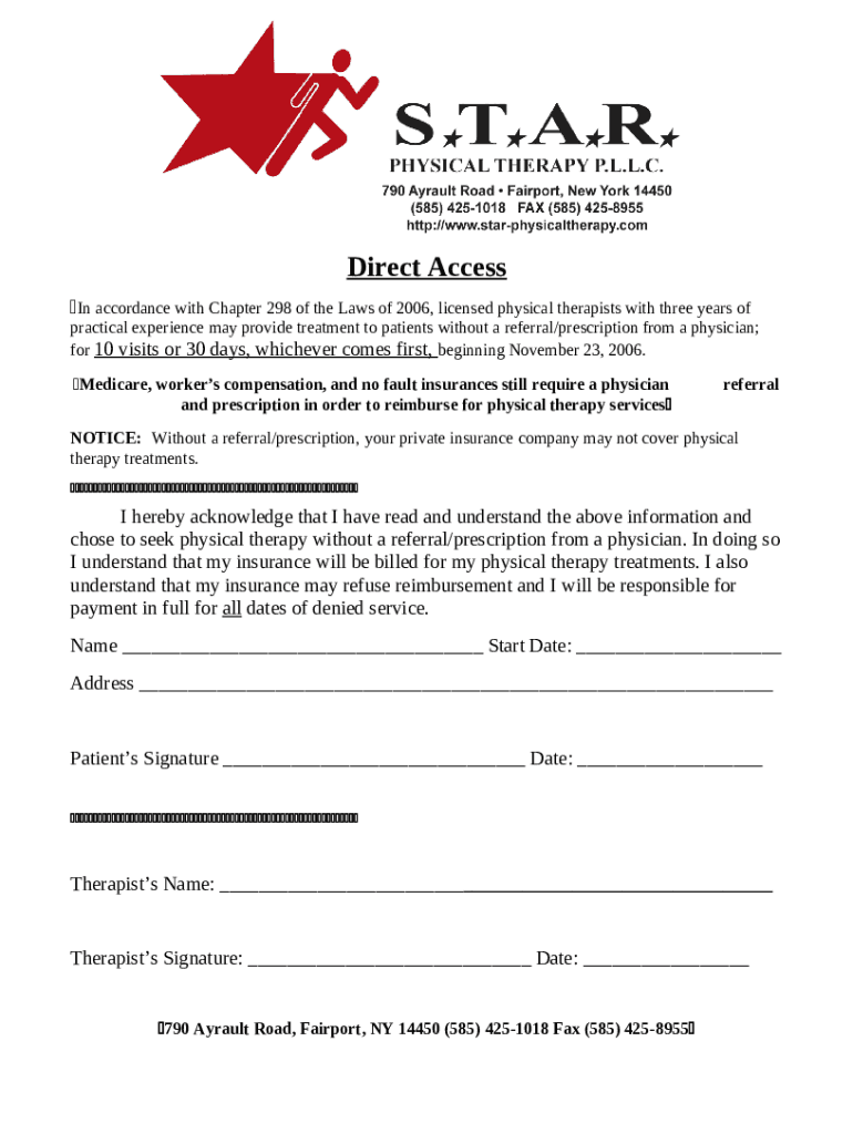 STAR Physical Therapy:New Patient Ination - Direct Access Doc Template ...