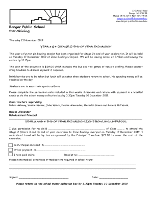 Fillable Online YEAR 3 & 4 (STAGE 2) END OF YEAR EXCURSION Fax Email Print - pdfFiller