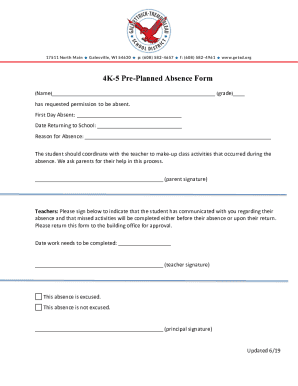 Fillable Online 4K-5 Pre-Planned Absence Form Fax Email Print - pdfFiller