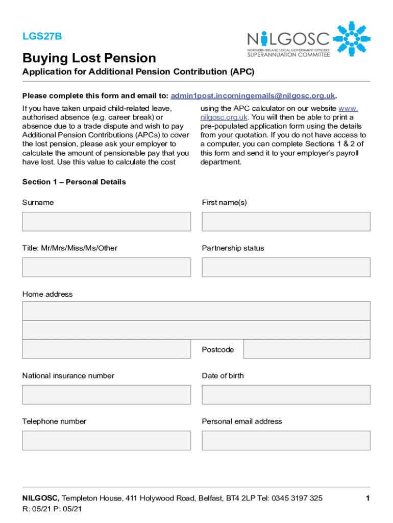 Fillable Online nilgosc org LGS27B Buying Lost Pension Application for ...