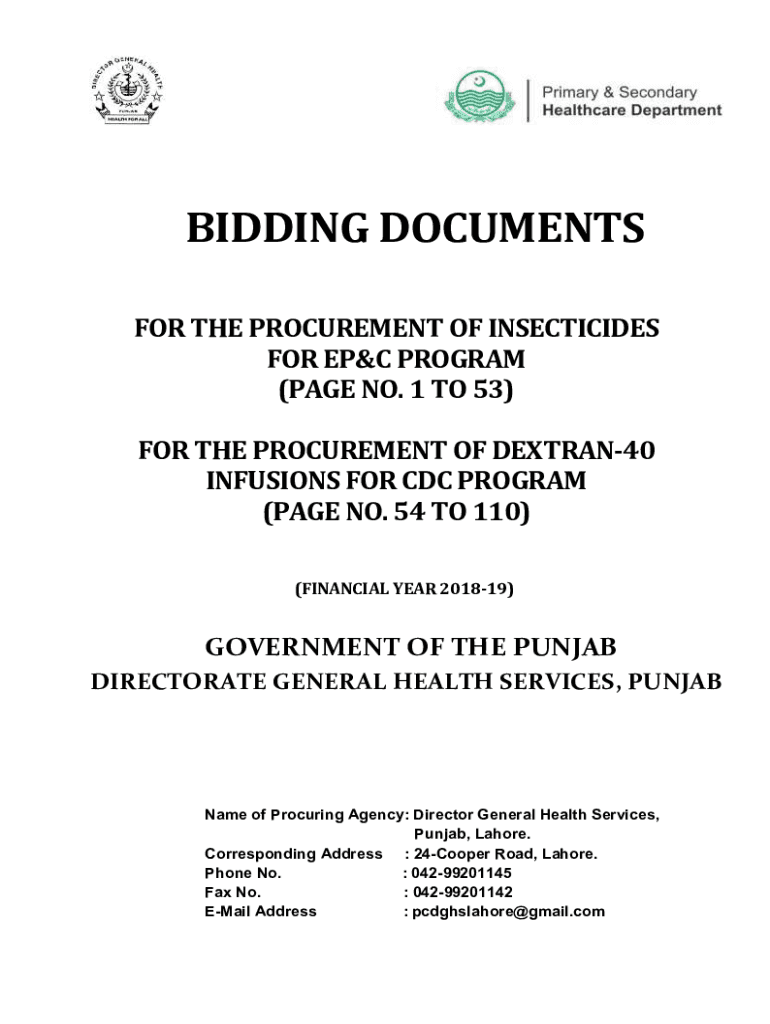 Fillable Online BIDDING DOCUMENTS - DGHS - Punjab government Fax Email Print - pdfFiller