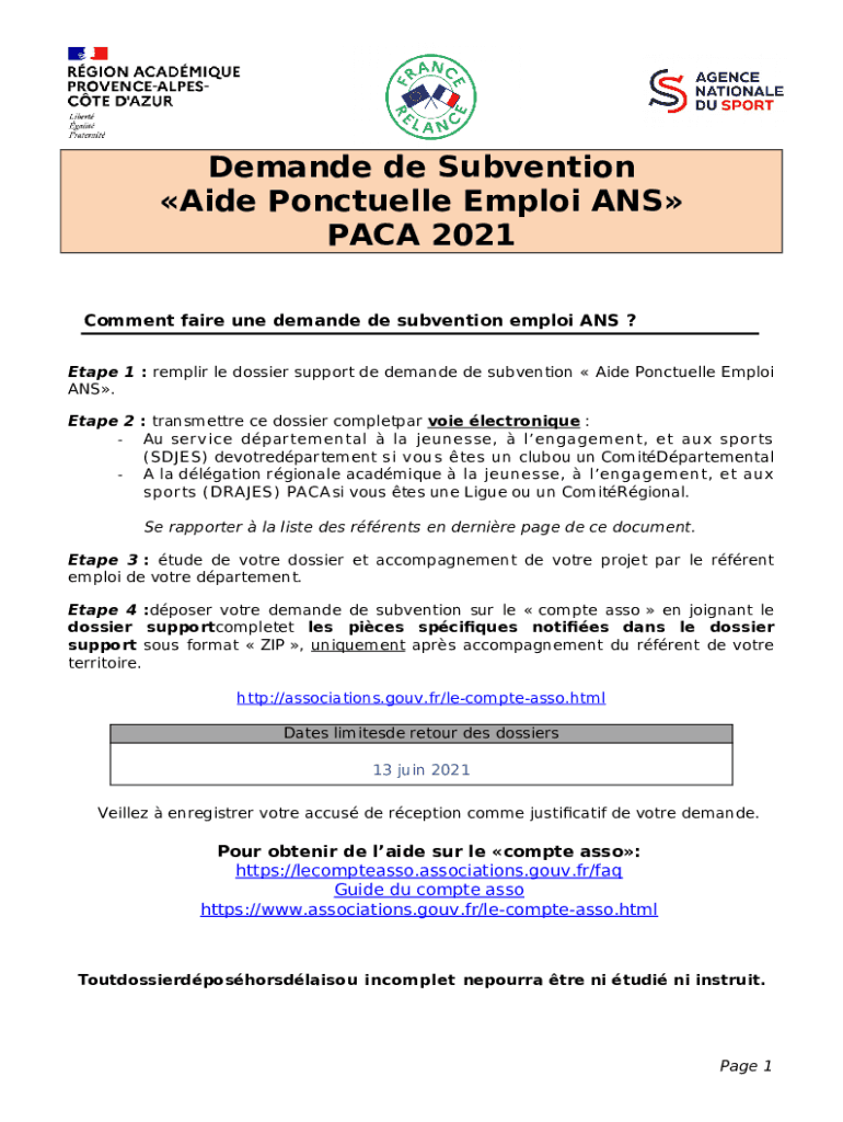 Bien remplir son dossier de demande de subvention ANS ... Doc Template ...