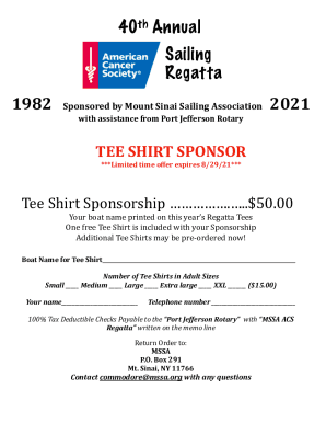 Fillable Online Tee Shirt Sponsorship Fax Email Print - pdfFiller