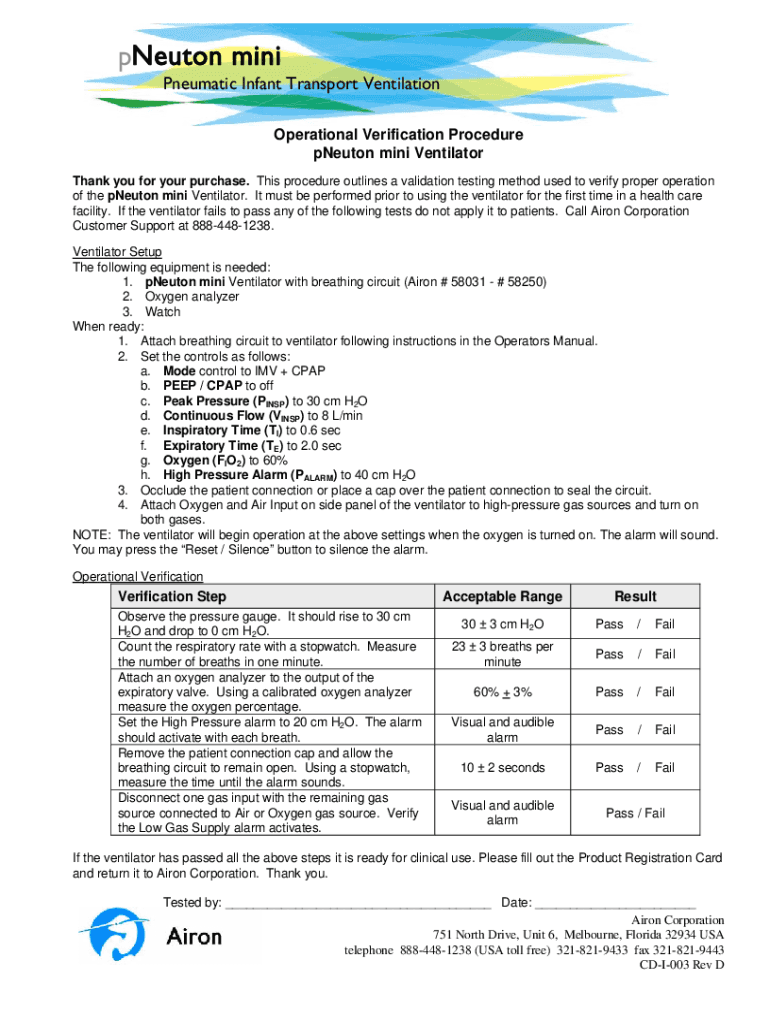 Fillable Online pNeuton Mini Ventilator form Airon Fax Email Print ...