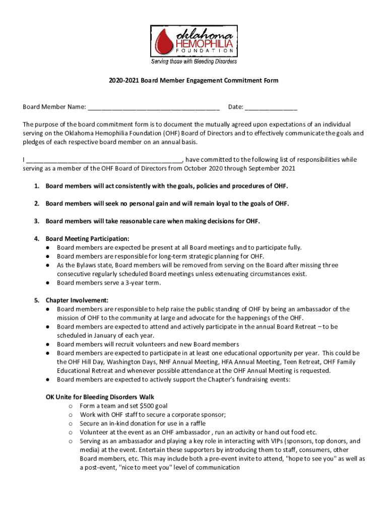 Fillable Online Board of Directors Commitment Form - World Class Boards ...