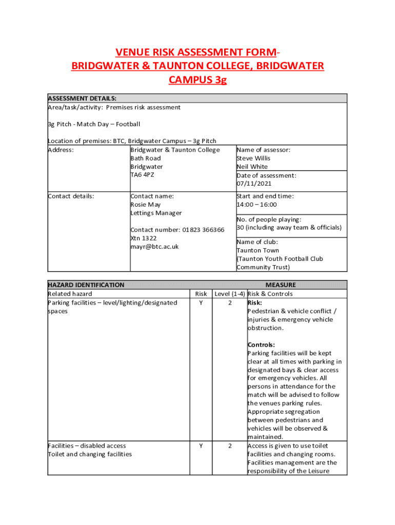 Fillable Online VENUE RISK ASSESSMENT FORM- THE CASTLE SCHOOL ... Fax ...