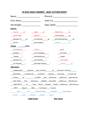 Fillable Online HI-WAY MEAT MARKET - BEEF CUTTING SHEET Name Fax Email ...