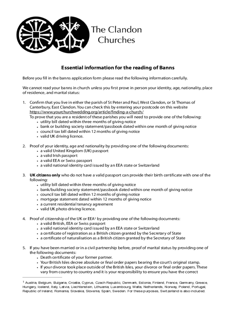 Fillable Online How to do Banns of Marriage, Banns Certificates ...