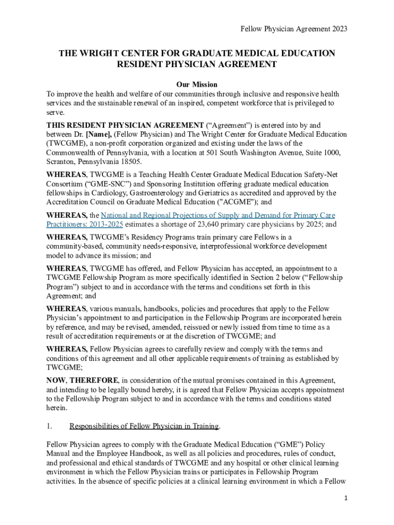 Fillable Online Graduate Medical Education Agreement and Contracts Fax ...