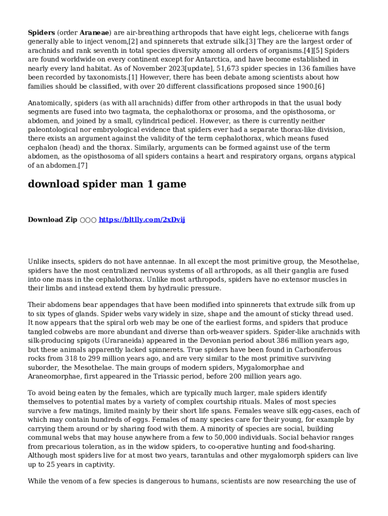 Fillable Online Spiders (order Araneae) are air-breathing arthropods ...