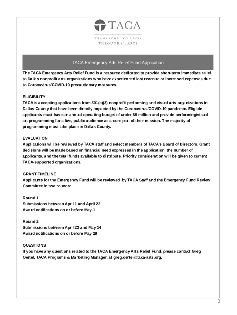 Fillable Online TACA Forms Emergency Arts Relief Fund Fax Email Print - pdfFiller