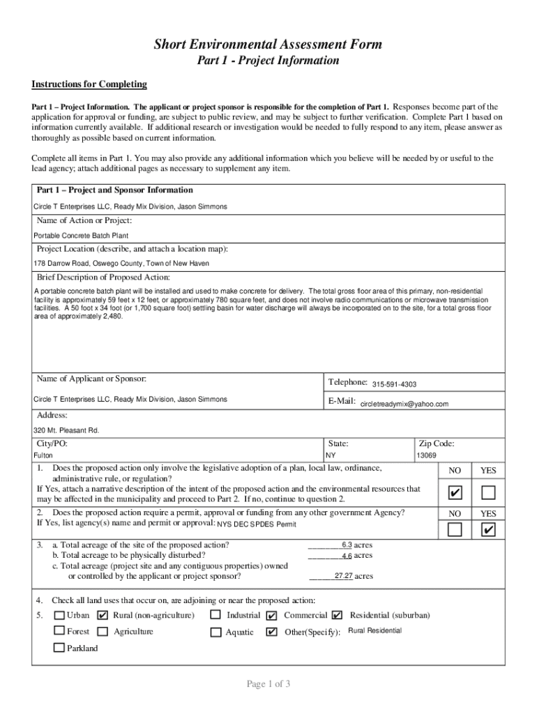 Fillable Online Short Environmental Assessment Form - Town of New Haven ...