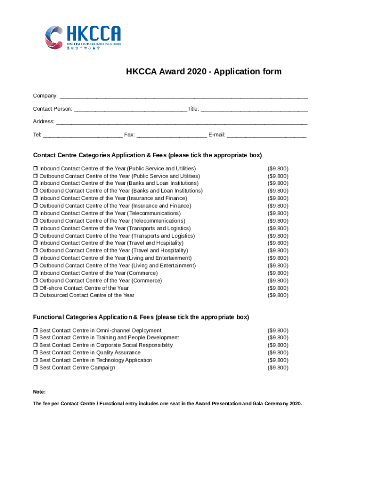 Entry Application for Hong Kong Contact Centre Awards 2009 Doc Template ...