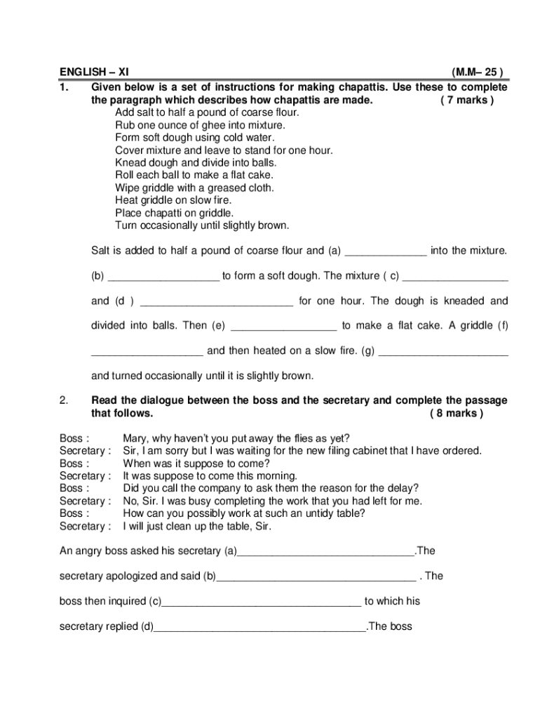 Fillable Online The following paragraph describes how chapatis are made ... Fax Email Print ...