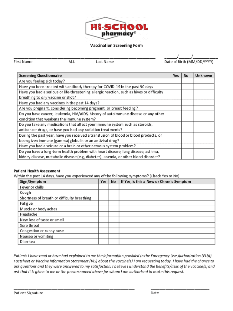 Fillable Online Pre-Vaccination Screening Questionnaire for COVID-19 ... Fax Email Print - pdfFiller
