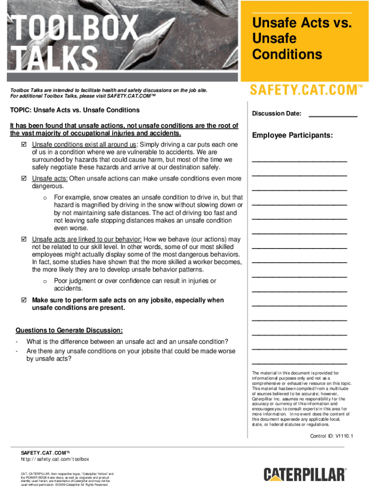 Fillable Online Fillable Online Unsafe Acts vs. Unsafe Conditions Fax ...