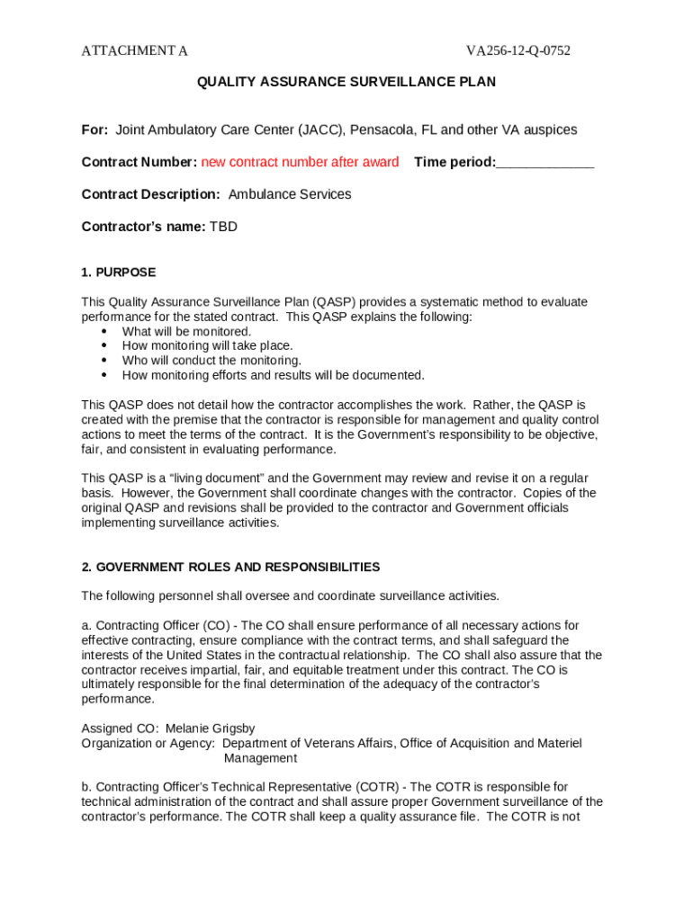 Quality Assurance Surveillance Plan - Perfusion Services Doc Template ...