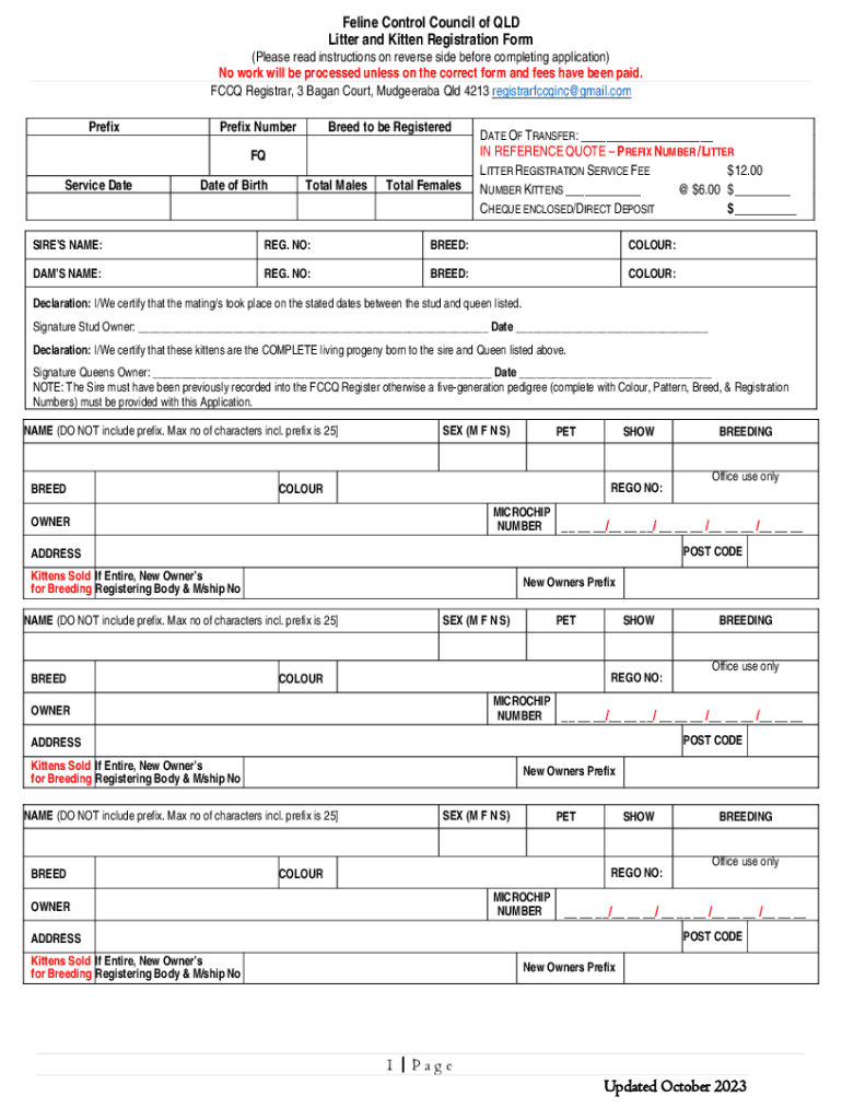 Fillable Online filling out the kitten registration application form Fax Email Print - pdfFiller