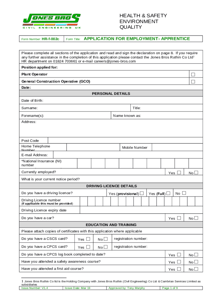 QAR 002. Application for Employment Doc Template | pdfFiller