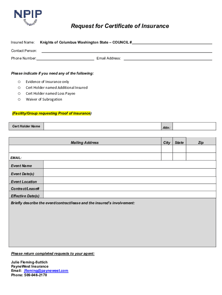 Fillable Online Non Profit Insurance Program Certificate of Coverage ...