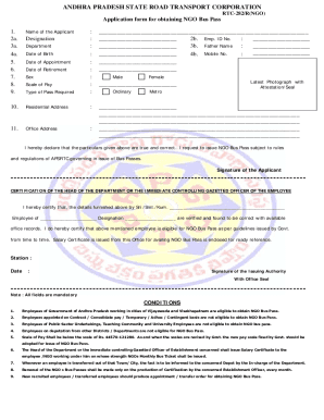 Fillable Online Application form for obtaining NGO Bus Pass 1. Fax ...