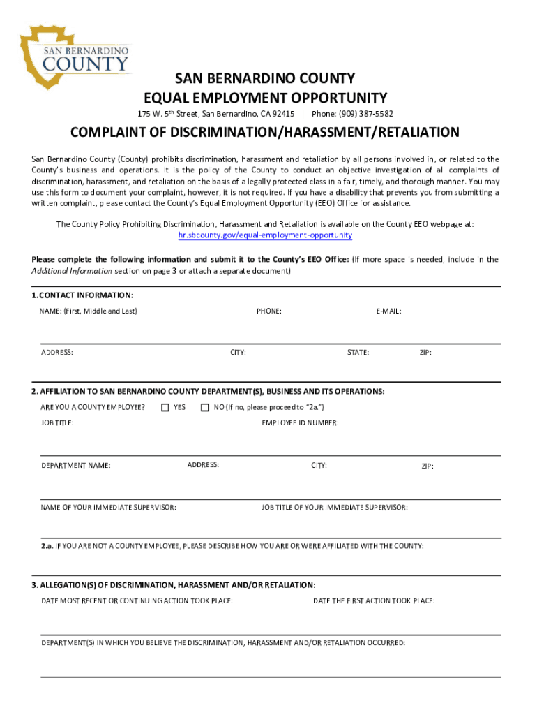 Fillable Online complaint of discrimination/harassment/retaliation Fax Email Print - pdfFiller