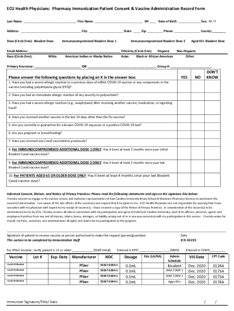Fillable Online Pharmacy ImmunizationPatient Consent & Vaccine ... Fax Email Print - pdfFiller