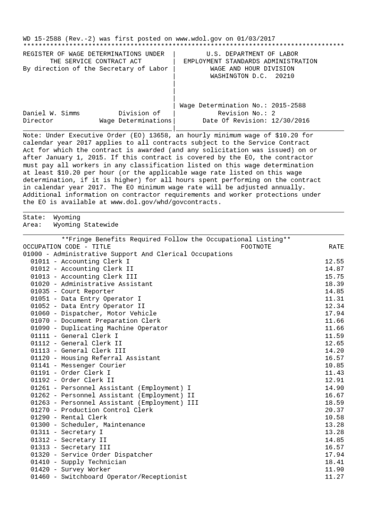 Wage Determinations Service Contract Act WD # 2015-4683 Doc Template | pdfFiller