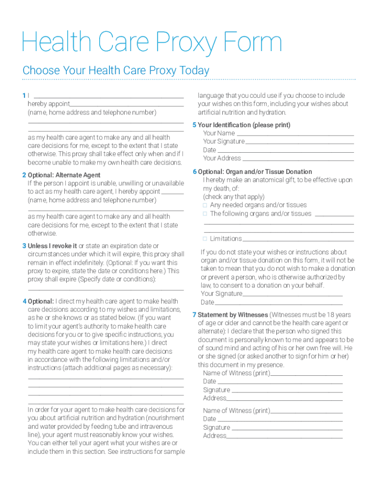Fillable Online Appointment of health care agent; health care proxy Fax ...
