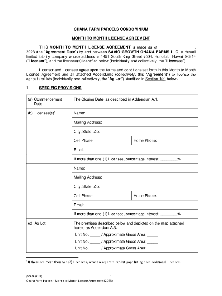 Fillable Online agricultural license agreement for 626 acres to be ...
