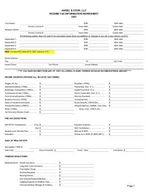 Fillable Online ANGEL & COOK, LLC INCOME TAX INFORMATION WORKSHEET ...
