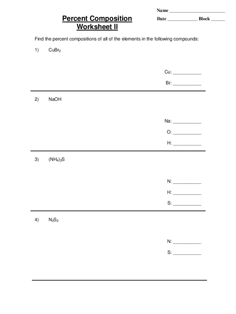 Fillable Online percent composition worksheet .pdf Fax Email Print ...