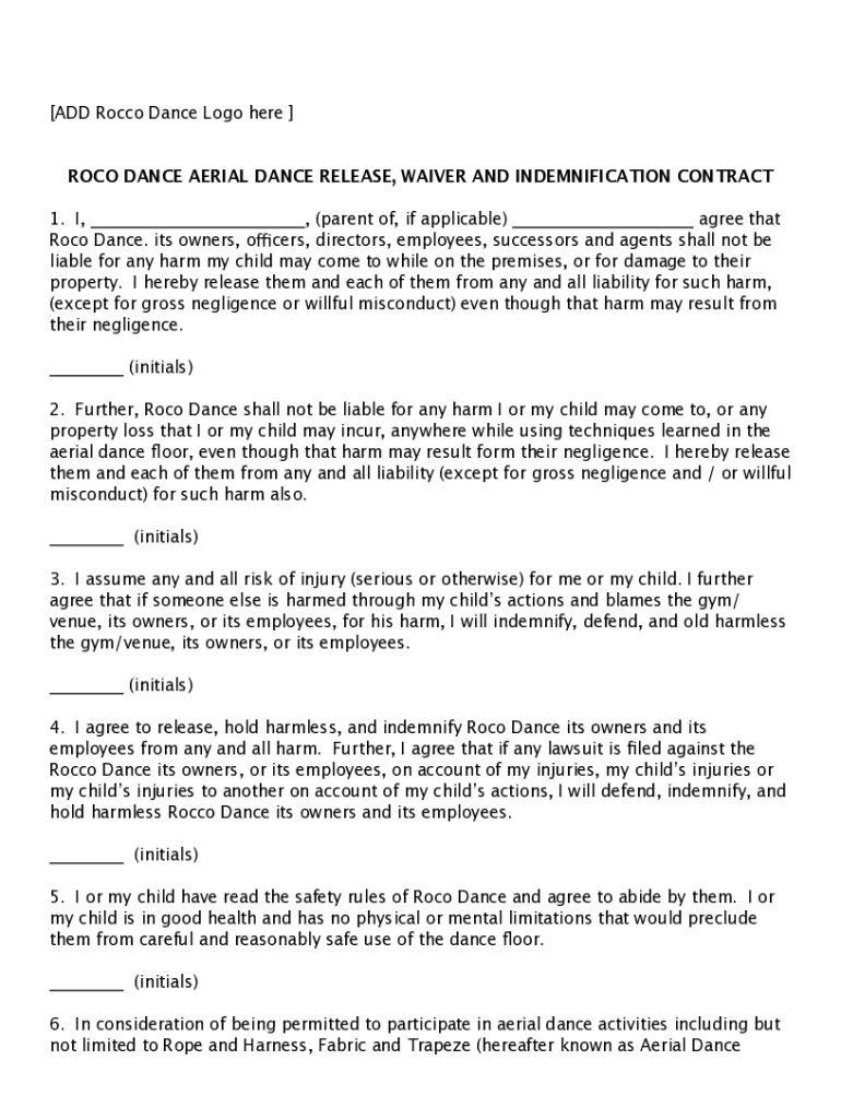 Fillable Online Roco Dance aerial release form Fax Email Print - pdfFiller