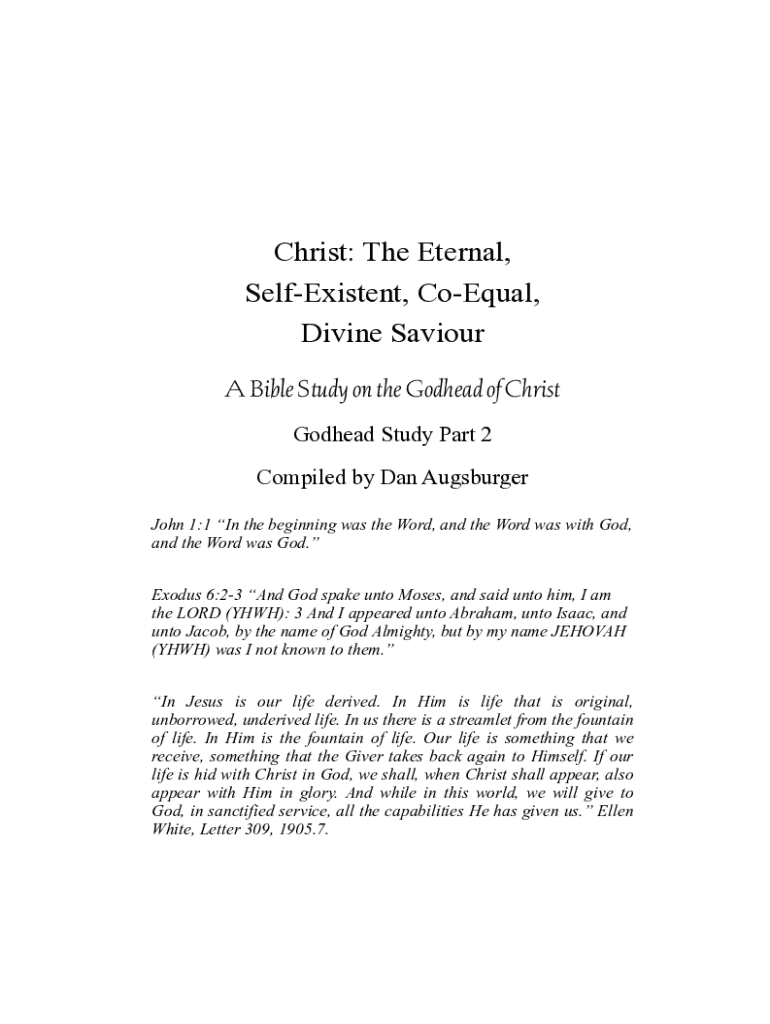 Fillable Online Christ: The Eternal, Self-Existent, Co-Equal, Divine ...