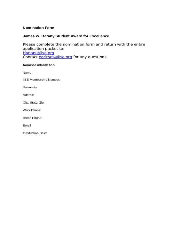 James W. Barany Student Award for Excellence Description Doc Template ...