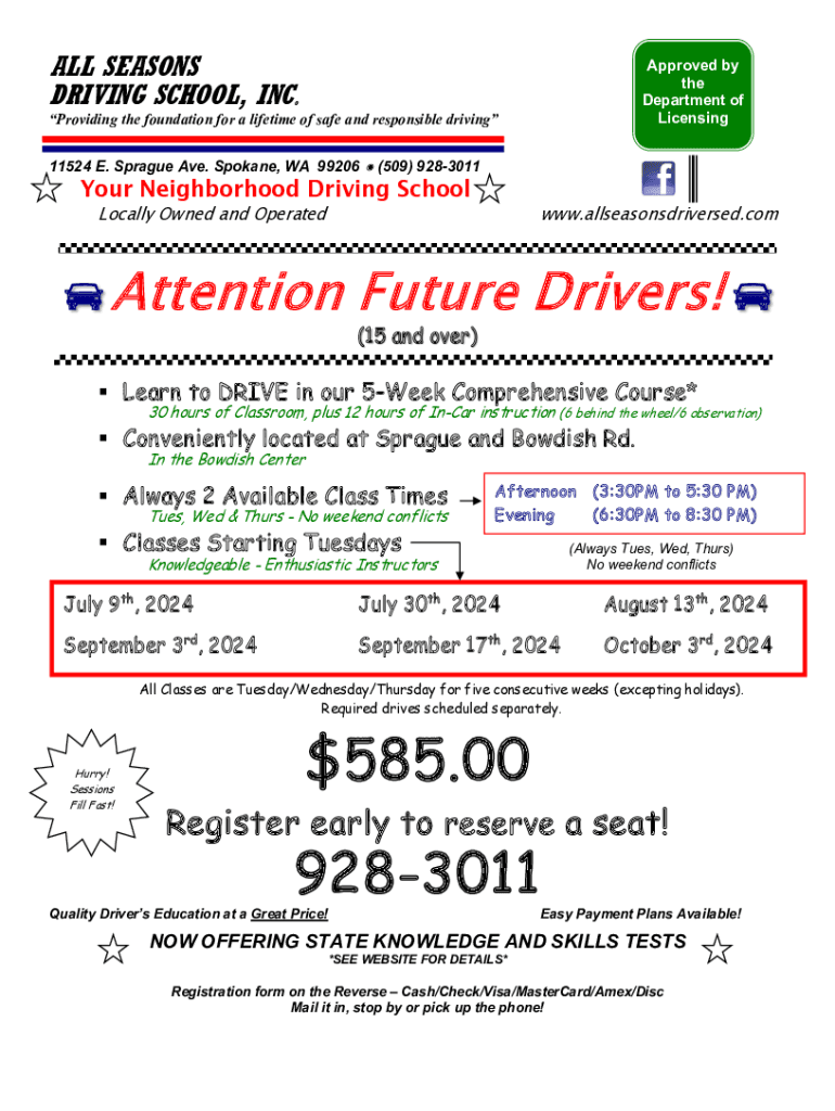 Fillable Online Fillable Online all seasons driving school enrollment ...