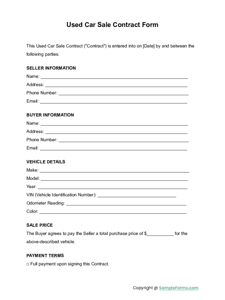 Fillable Online Car Sale Contract Template WordLegal Agreement for ...