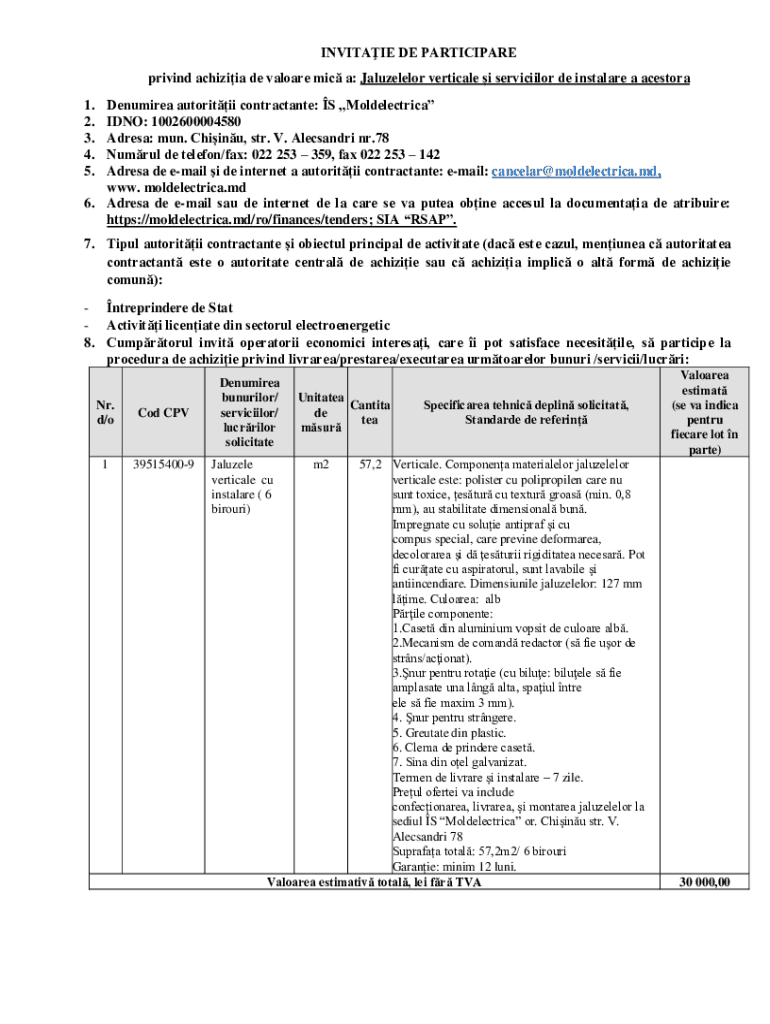 Fillable Online Jaluzelelor verticale i serviciilor de instalare a acestora Fax Email Print ...