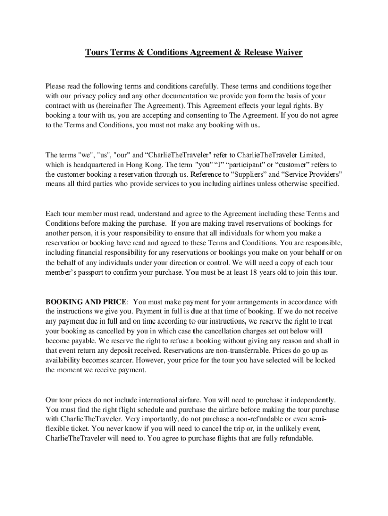 Fillable Online Tenon Tours Customer Agreement Fax Email Print - pdfFiller