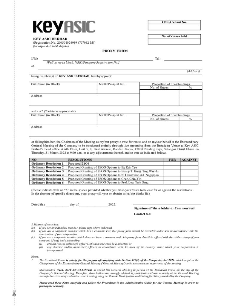 Fillable Online KEY ASIC BERHAD PROXY PROXY FORM M Fax Email Print ...