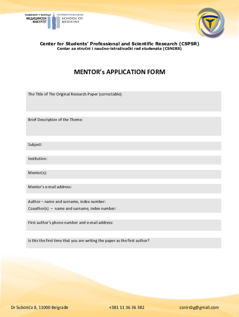 Fillable Online CS Research Mentorship Program Fax Email Print - pdfFiller