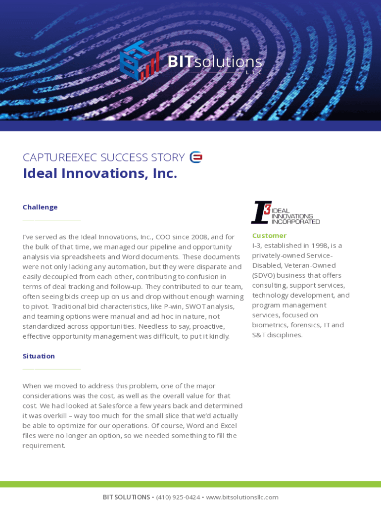 Fillable Online Bit Solutions - CaptureExec Success Story - Ideal Innovations, Inc. Fax Email ...