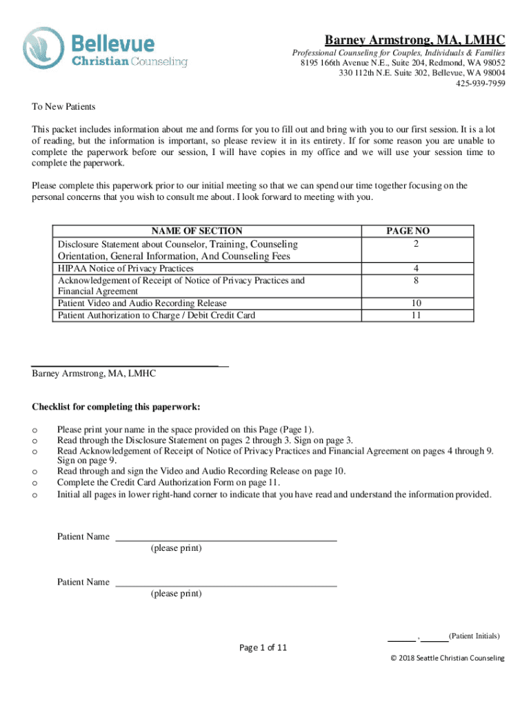 Fillable Online Barney Armstrong, MA, LMHC Fax Email Print - pdfFiller