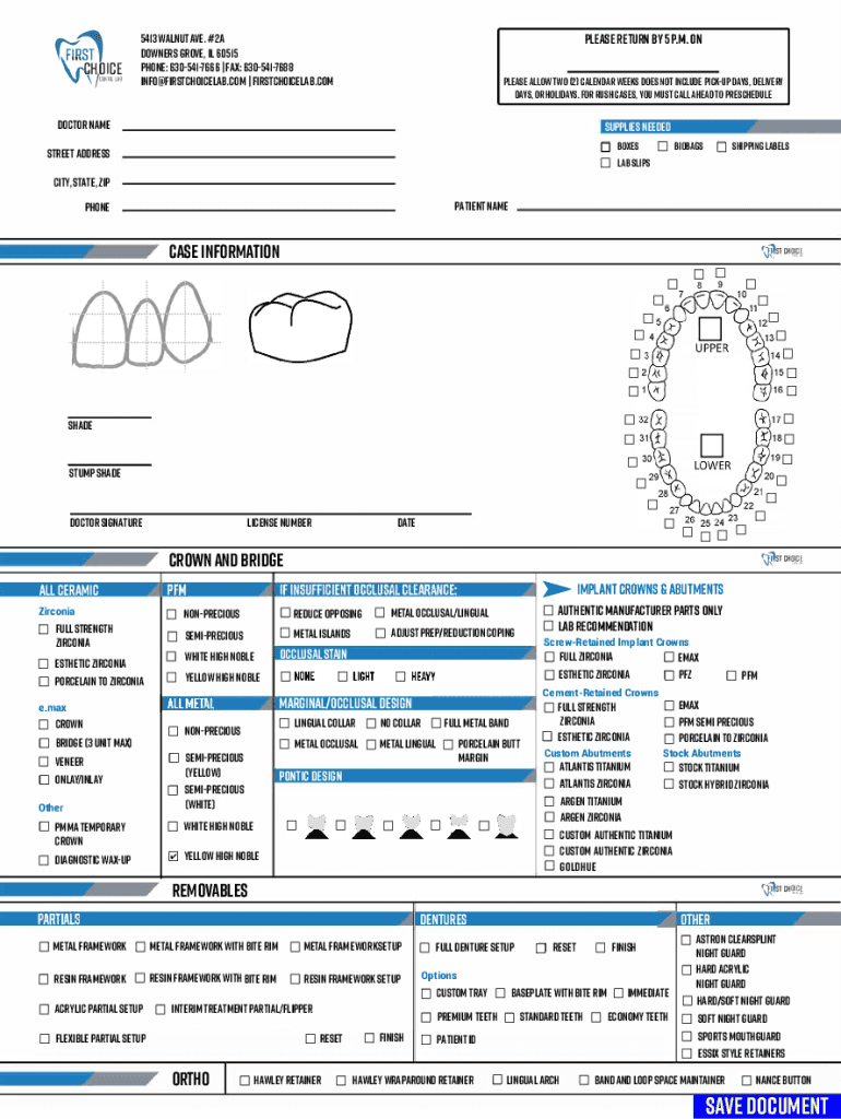 Fillable Online First Choice Dental Lab: Quality Dental Restorations ...